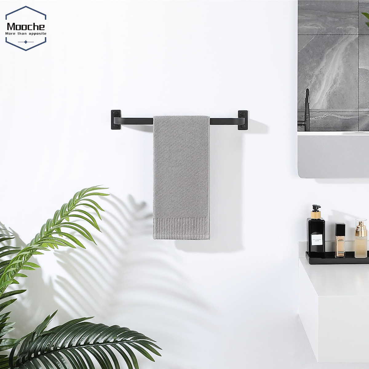 Towel Bar for Bathroom,16 inch Towel Rack Wall Mounted,Heavy Duty Hand Towel Holder Organizer Single Towel Rod Stainless Steel,Matte Black Finished