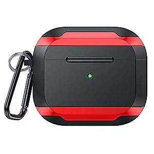 MUCOKE Compatible with AirPods 3 Case 2021, Aluminum Alloy and Shockproof TPU Protective Cover, Compatible with AirPods 3rd Generation Case, with Keychain (Red Black)