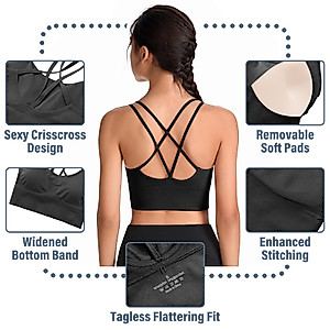 Padded Sports Bras for Women Strappy Cross Back Yoga Bras Pack for Workout Fitness Running Gym Low Impact Top