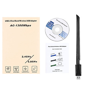 GAROGYI USB 3.0 WiFi Adapter for PC AC1300Mbps, Dual Band Network Adapter with 2.4GHz/5.8GHz High Gain Antenna, for Laptop Desktop Windows 11/10/8.1/8/7/XP/Vista, Mac OS 10.9-10.15,11,12