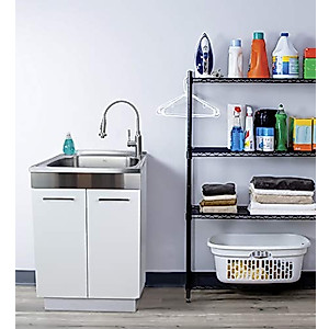 Transolid TCAM-2420-WS 24-in x 20-in x 34.6-in Laundry Sink Cabinet with Faucet and Accessories, White