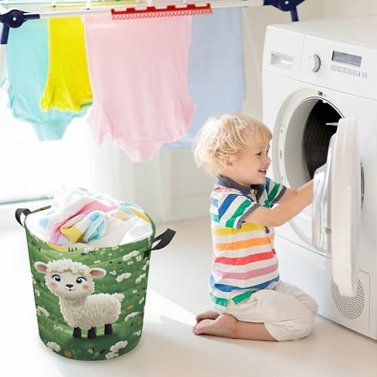 Laundry Hamper Cute Cartoon Sheep Freestanding Laundry Basket Thickened Waterproof Collapsible Clothes Hamper Storage for Clothes Toys Dorm And Family