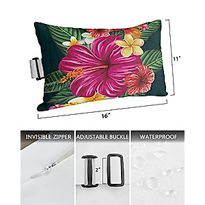 Recliner Head Pillow Ledge Loungers Chair Pillows with Insert Flower, Hibiscus Plumeria Rubra Lumbar Pillow with Adjustable Strap Outdoor Waterproof Patio Pillows for Beach Pool Chair, 2 PCS