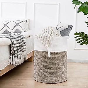 Goodpick Tall Woven Rope Laundry Basket, Baby Nursery Hamper for Living Room, Cute Laundry Basket for Clothes, Blankets, Towels, Toys, Yoga Mat Storage, Laundry Bin, 15 x 20 inches, 58L