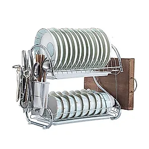 PDGJG Metal Rack Drain Rack Drying Filter Tableware Storage Box Dishes Dishes Supplies Kitchen Racks 2 Layers ( Color : OneColor )