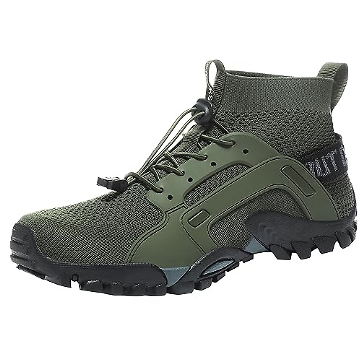 LOUECHY Men's Hiking Shoes Slip-On Walking Shoes Breathable Sock Sneakers 8305-41 Army Green-8