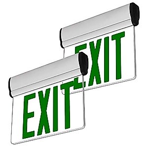 LFI Lights | Edge-Lit Green Exit Sign | Modern Design Brushed Aluminum Housing | All LED | Single-Sided Clear Acrylic Panel | Hardwired with Battery Backup | UL Listed | (2 Pack) | ELRT-G (SC)
