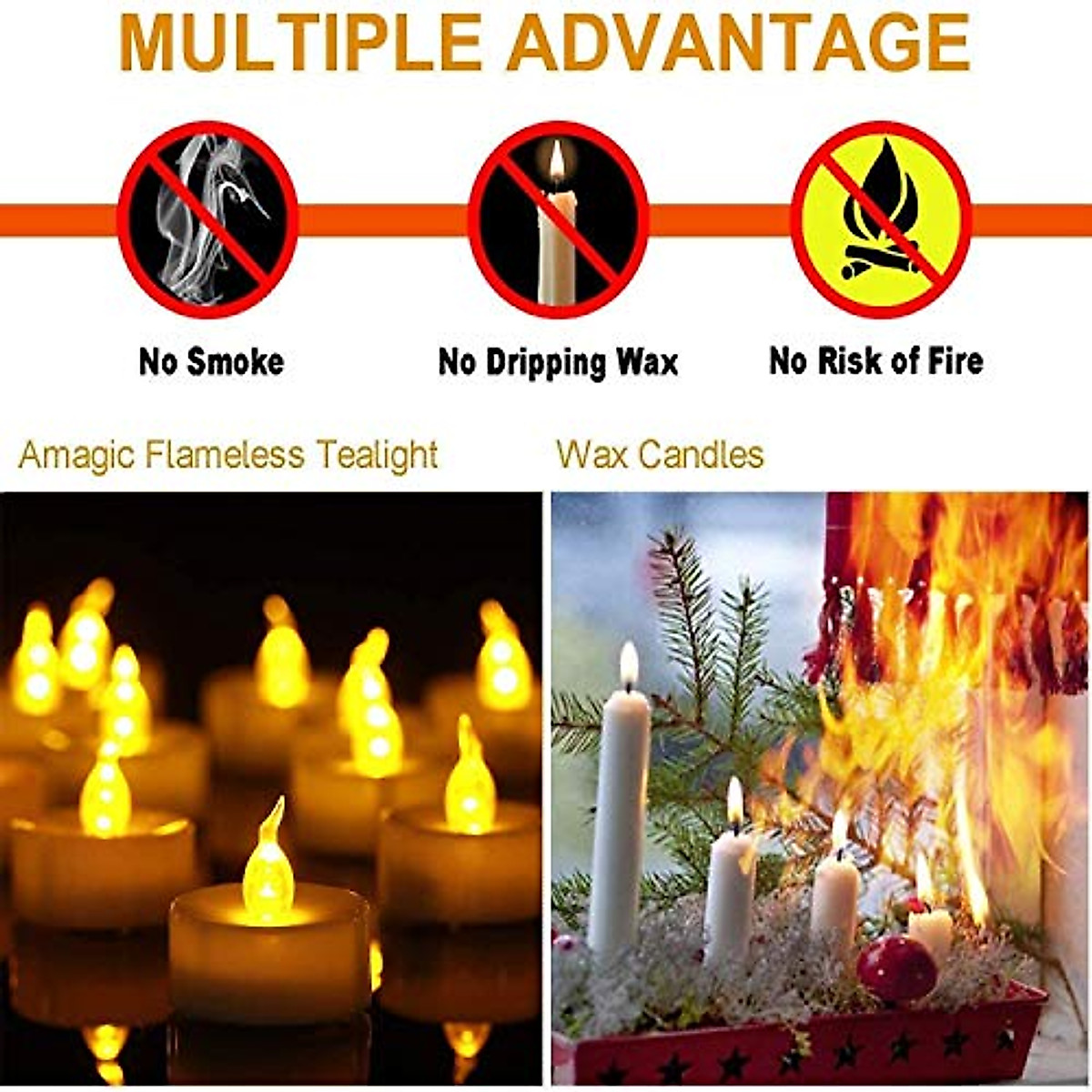 TEECOO 50pcs Battery Tea Lights Electric Candles Flickering Realistic Flameless LED Tealights Long Lasting Operated Candles Decoration for Party and Gifts Ideas