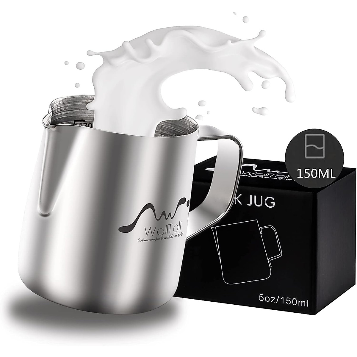 MMtong Coffee Tamper, Espresso Tamper Set 51/58mm for Espresso Barista，Aluminum Tamper Press plus Free 5oz/150ml Milk Frothing Pitcher with Art Pen, Silver