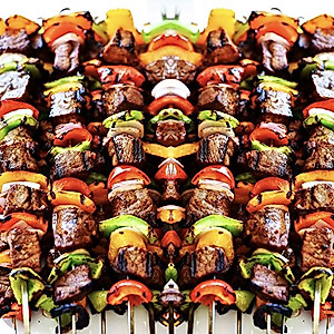 Antallcky 12 Pack Kabob Skewers BBQ Barbecue Skewers Stainless Steel Sticks Heavy Duty Large Wide Reusable with Nonslip Ring Handle Ideal for Shish Kebab Chicken Shrimp and Vegetables (22 inch)