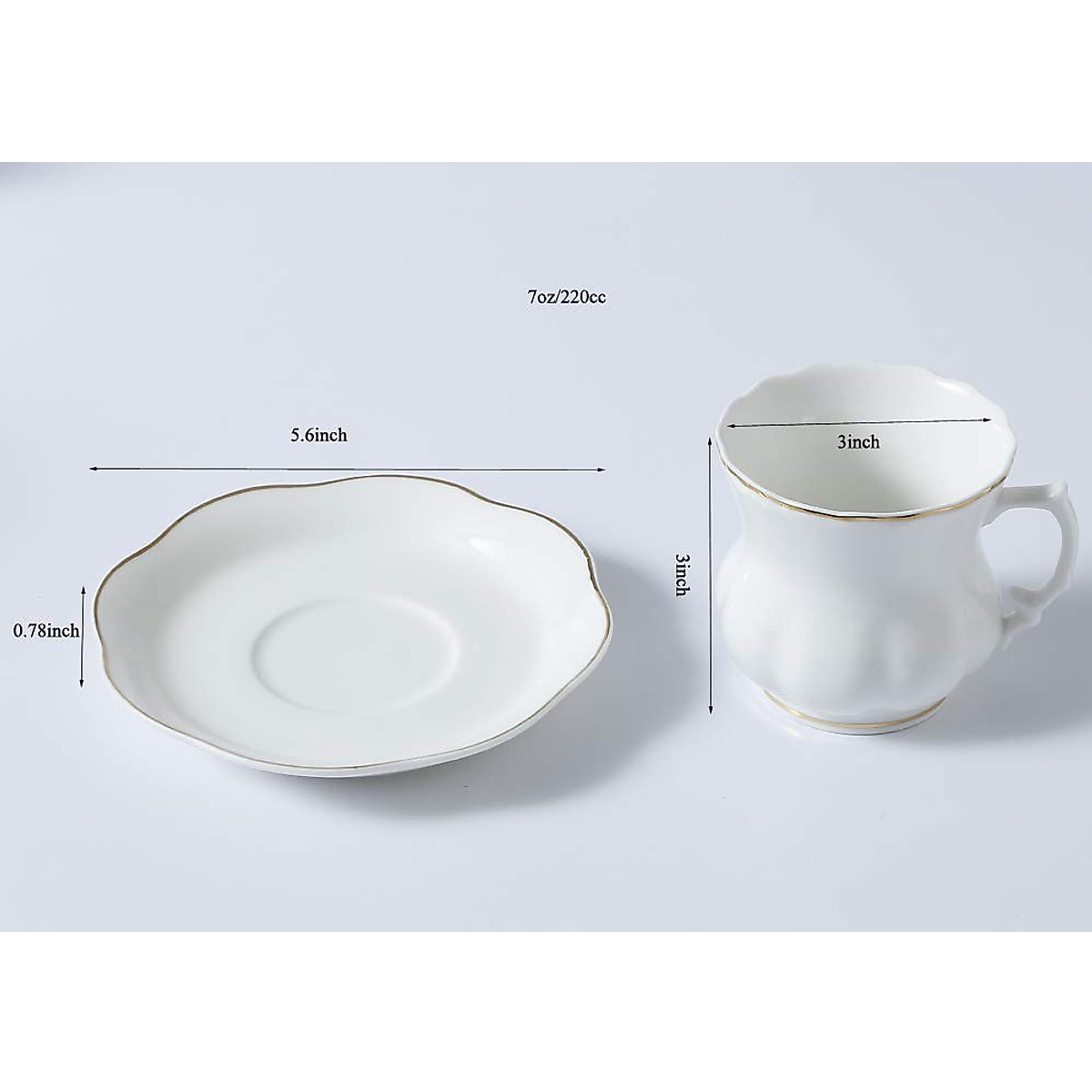 GuangYang Porcelain Tea Cups and Suacers,7ounces,Set of 4, White Cappucinuo coffee Cup with Saucer in Gift Box (Total 8 pieces)…