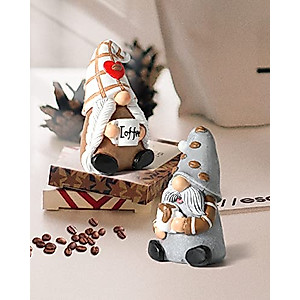 iStatue Coffee Gnomes - Set of 2 Resin 4-inch Swedish Collectible Figurines Couple and Coffee Bar Accessories for Counter Valentine Decor (Coffee Gnomes)