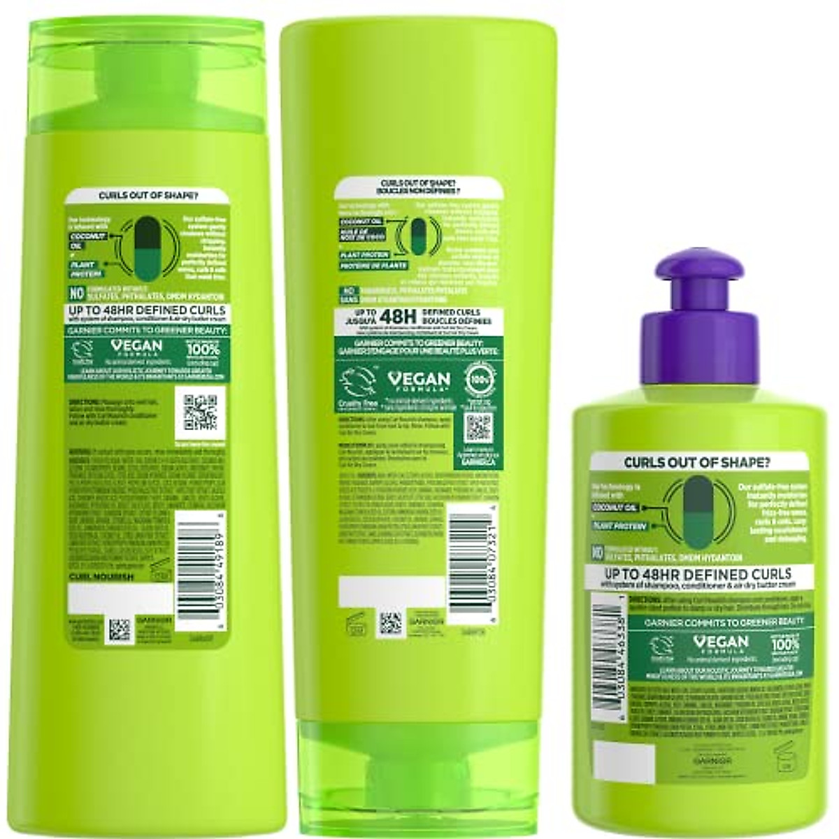 Garnier Fructis Curl Nourish Sulfate Free Moisturizing Shampoo, Conditioner + Air Dry Cream Defining Butter Set (3 Items), 1 Kit (Packaging May Vary)