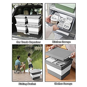 Beinilai Collapsible Storage Bins with lids,26 Qt Plastic Storage Bin Containers Tote Organizing with Secure Buckles，Suitable for Family Outdoor Multi-scene,Grey
