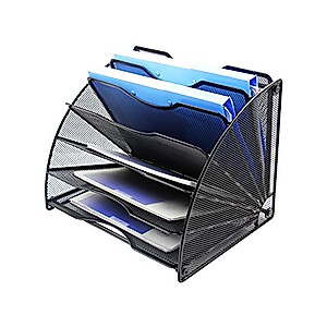 EasyPAG Desk File Organizer 6 Compartment Fan-Shaped Filing Paper Holder Letters Tray Desk Organizers and Accessories ,Black