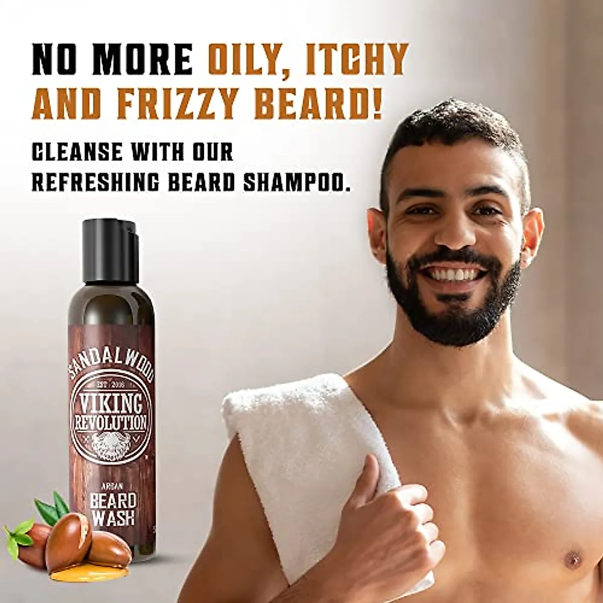 Beard Wash & Beard Conditioner Set w/Argan & Jojoba Oils - Softens & Strengthens - Natural Sandalwood Scent - Beard Shampoo w/Beard Oil (5oz)