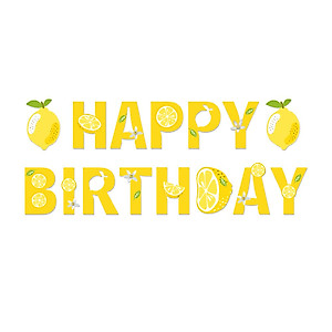 BHNACIER Lemon Banner Lemon Happy Birthday Banner Lemonade Birthday Party Banner Lemon Party Decoration Lemonade Happy Birthday Sign for Summer Fruit Birthday Party Lemon Theme Bridal Shower Supplies