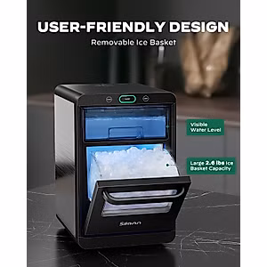 Silonn Nugget Ice Maker Countertop, Pebble Ice Maker Nugget, 44lbs Crushed Ice in 24h, Pull-Out Water Tank and Removable Ice Basket for Home, Kitchen, Stainless Steel