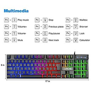Gaming LED Backlit Keyboard and Mouse Combo CHONCHOW USB Wired Rainbow Key Board Mice Set Mechanical Feeling Compatible with PS4 PC Windows Mac Black