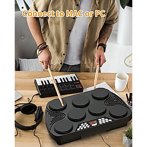 KONIX Electronic Drum Set, Tabletop Electric Drum Kit, 7 Pad Portable Digital Drum Pad Machine with Digital Panel, Built-in Speakers, PC Connection Support, Ideal Gift for Teens and Adult Beginners