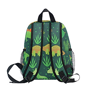 Green Dinosaurs Preschool Backpack with Chest Strap,Mini Toddler Backpack Daycare Toy Bag for Boys Girls,10 x 4x 12 Inches