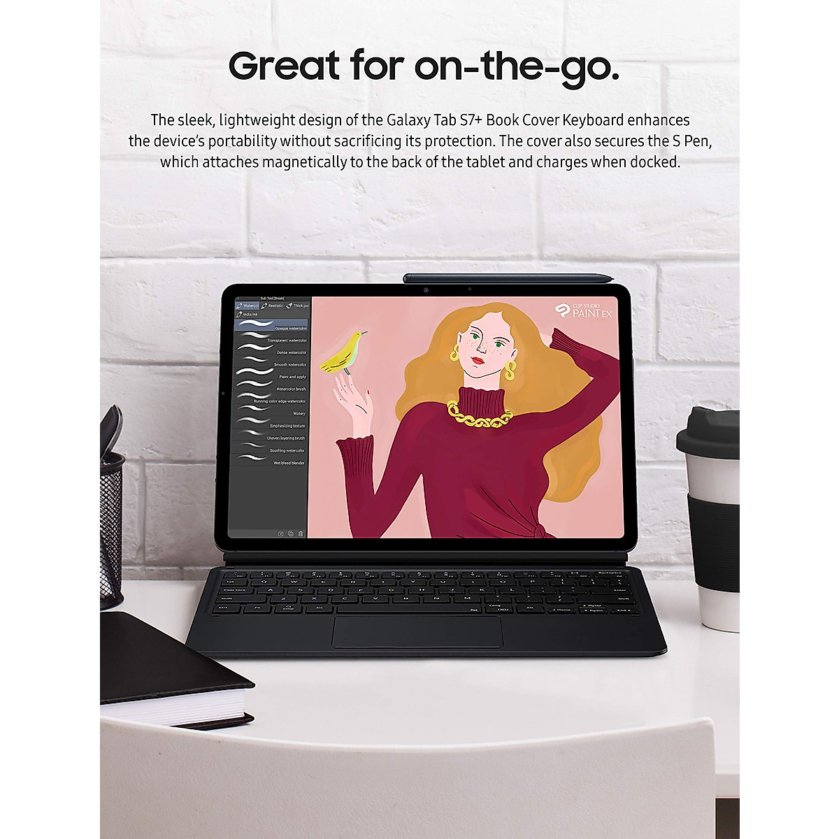 Samsung Galaxy Tab S7+ Keyboard, Black (EF-DT970UBEGUJ) (Renewed)