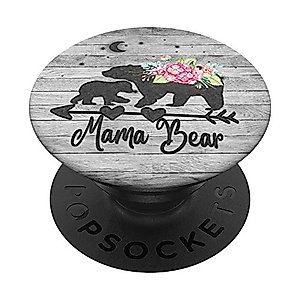 Blush Pink Floral Mama bear and one cub baby grey rustic PopSockets Swappable PopGrip