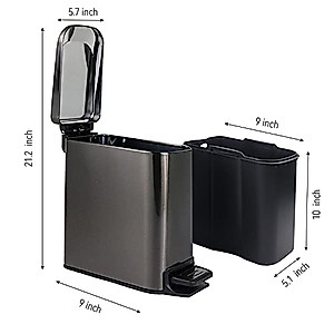 LINAN 6 Litter1.6 Gallon Rectangular Step Bathroom Trash Can with Removable Inner Basket, Garbage can with Lid for Bathroom, Powder Room, Bedroom, Black Stainless Steel