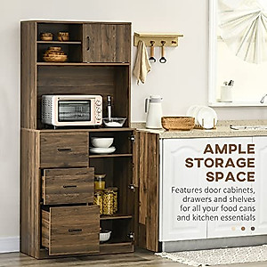 HOMCOM 70" Buffet Hutch with 3 Drawers, Kitchen Pantry with Sliding Door, Large Cabinet and Adjustable Shelves, Walnut