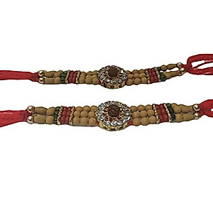 IndiaBigShop Rakhi for Brothers Stone with Rudraksha Design Rakhi Thread Raksha Bandhan Gift for Your Brother Vary Color and Multi Design - Set of 2