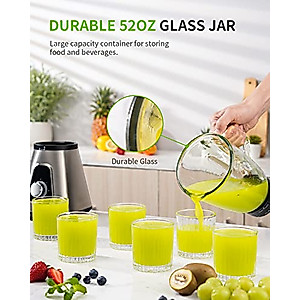 Blender for Shake and Smoothies, SHARDOR Powerful 1200W Countertop Blender for Kitchen, 52oz Glass Jar, 3 Adjustable Speed Control for Frozen Fruit Drinks, Smoothies, Sauces & More, Sliver