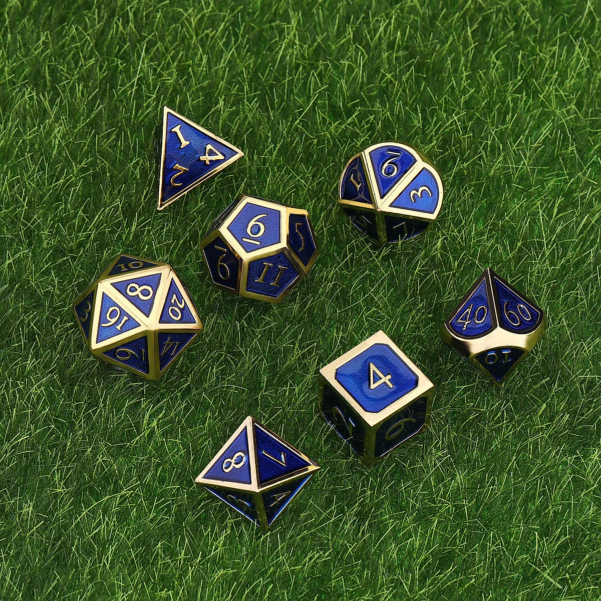 Hestya 7 Pieces Metal Dices Set Game Polyhedral Solid Metal Dice Set with Storage Bag for Role Playing Game Math Teaching