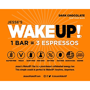 WAKE UP! Caffeinated Chocolate Protein Bars Gluten Free, Vegan, 350mg of Caffeine Energy, Kosher to help Boost Focus and Clarity (1 Bar = 3 Espressos) 6 Pack