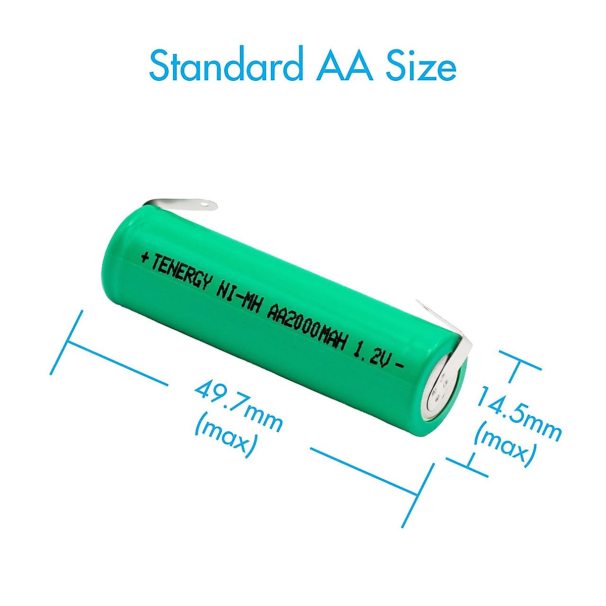 Tenergy AA 1.2V NiMH 2000mAh Flat Top Rechargeable AA Batteries with Tabs, 4 Pack