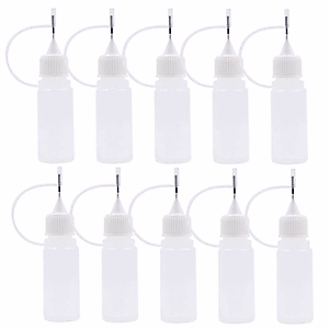 AKOAK 12 Pcs PE Plastic Squeezable Dropper Bottles with Needle Tip Caps for Glue/Liquid/Oil,Capacity 10ml (White cap)