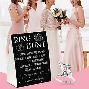 Ring Hunt Game(30 Rings with One Sign), Fun Bridal Shower Game, Wedding Game/Engagement Party Game, Bridal Shower Decorations Black and White-RH03
