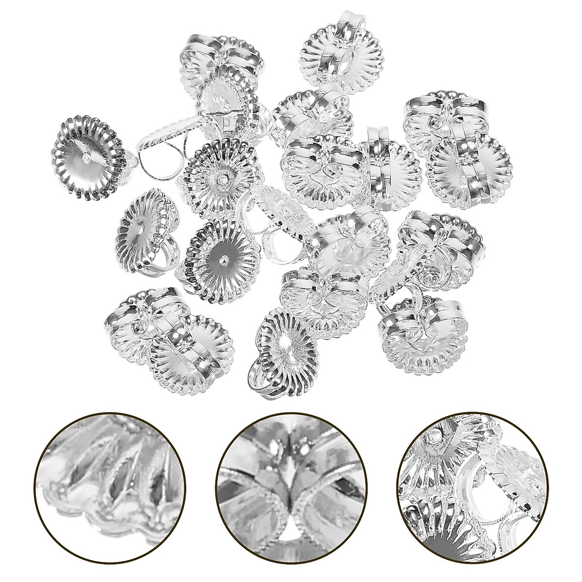 VILLCASE 20pcs Flower Earring Backs for Droopy Ears Safety Earring Studs Secure Locking Ear Backs Studs Replacement for Heavy Earrings Jewelry Findings Silver