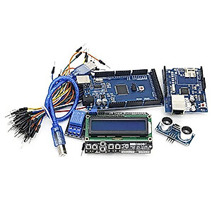 Mega 2560 r3 for arduino kit + HC-SR04 +breadboard Cable + Relay Module+ W5100 UNO Shield + LCD 1602 Keypad Shield