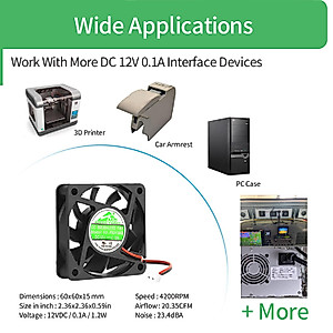2-Pack 60mm by 60mm by 15mm 6015 12V DC 0.10A Dual Ball Bearing Brushless Cooling Fan 2pin