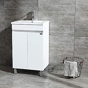 Sliverylake 20 Inch Free Standing Bathroom Vanity Cabinet with 2 Doors Undermount Resin Sink and Chrome Faucet Combo White