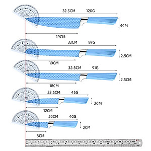 GRUB'S UP 6 Pieces Stainless Steel Blue Kitchen Knife Set, with PP Handle and ABS Knife Holder, Chef Knife/Bread Knife/Cleaver/Fruit Knife/Multi-Purpose Knife Set