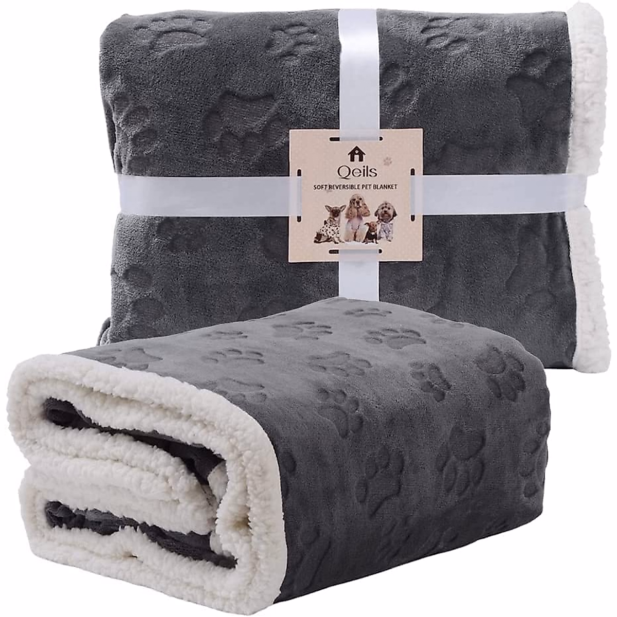 Qeils Dog Blankets for Small Dogs - Waterproof Cat Blanket Washable - Sherpa Fleece Puppy Blanket, Soft Plush Reversible Throw Protector for Bed Couch Car Sofa, 30"X40", Dark Grey