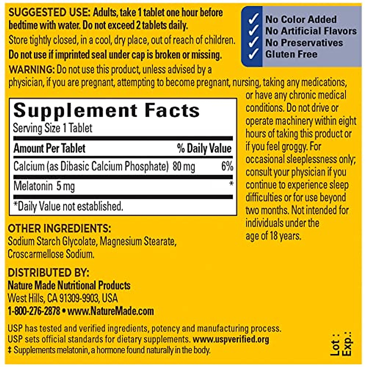 Nature Made Melatonin 5mg Tablets, 100% Drug Free Sleep Aid for Adults, 90 Tablets, 90 Day Supply