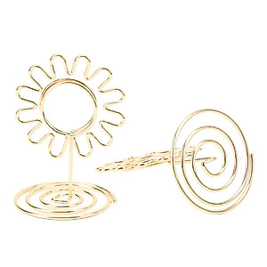 Cyrank 20pcs Table Number Holders, Mini Place Card Holders Sunflower Design Wire Photo Holder Small Size Table Card Holders Table Number Stands Picture Menu Clips for Wedding Anniversary Party(Gold)
