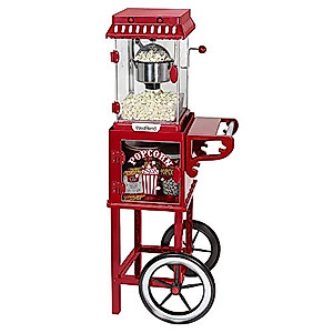 West Bend PCMC20RD13 Popcorn Cart Non-Stick Stainless Steel Kettle Makes 10 Cups Features Prep Shelf Storage and Wheels for Easy Mobility Includes Measuring Tool, 2.5-Ounce, Red