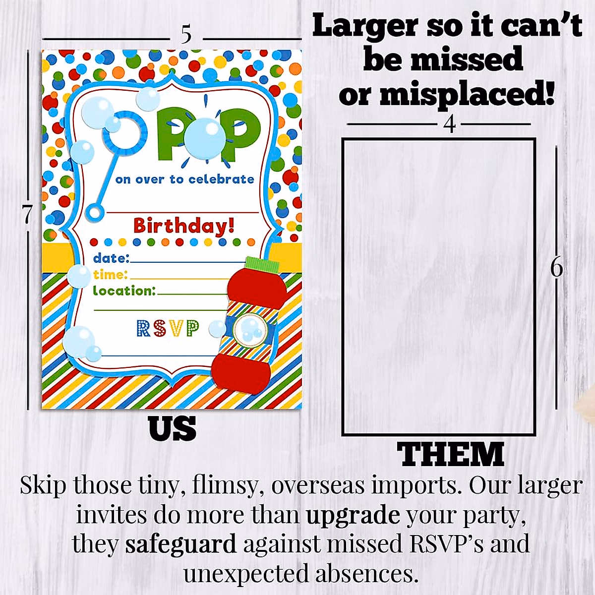 Bubble Birthday Party Invitations, 20 5x7 Fill In Cards with Twenty White Envelopes by AmandaCreation…