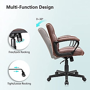 Shahoo Executive Office Chair Mid Back Swivel Computer Task, Ergonomic Leather-Padded Desk Seats with Lumbar Support,Armrests, Light Brown