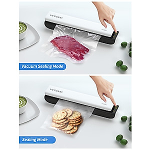 VECONNI Vacuum Sealer Machine, Automatic Vacuum Sealers for Food Storage, 12s Fast & Continuous Sealing, Smart Heating Strip & Pump, 10 Bags Included, 15.5x3.2x2.4 inches, VS20