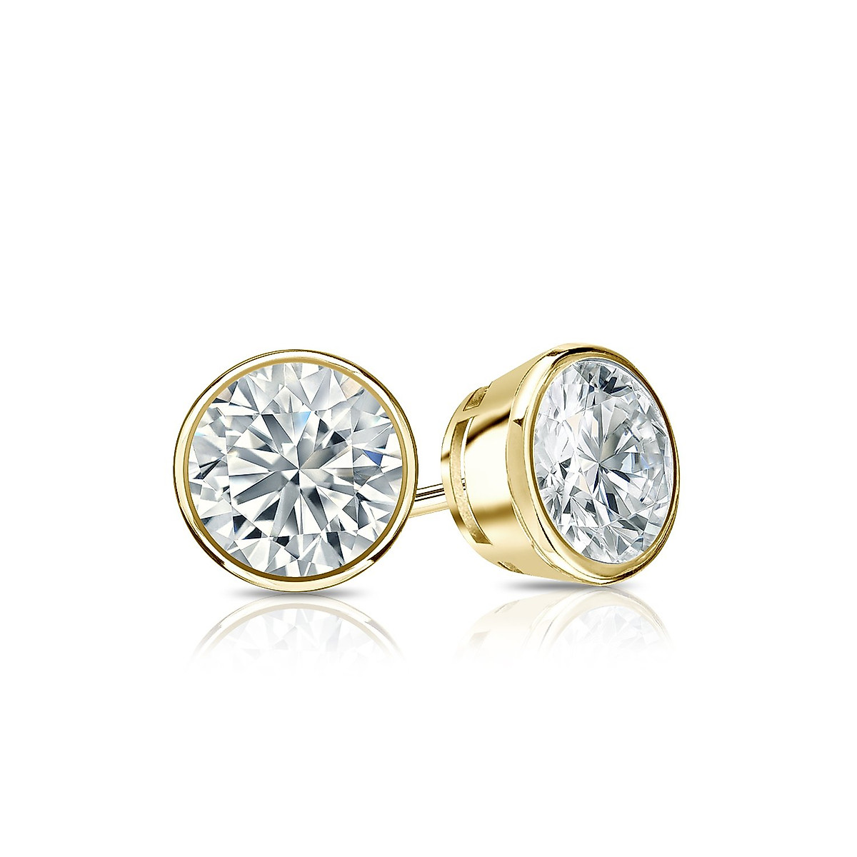 Diamond Wish 3/5 Carat Diamond Round Stud Earrings in 14k Yellow Gold (H-I, I2-I3, cttw) Bezel Set Screw Back