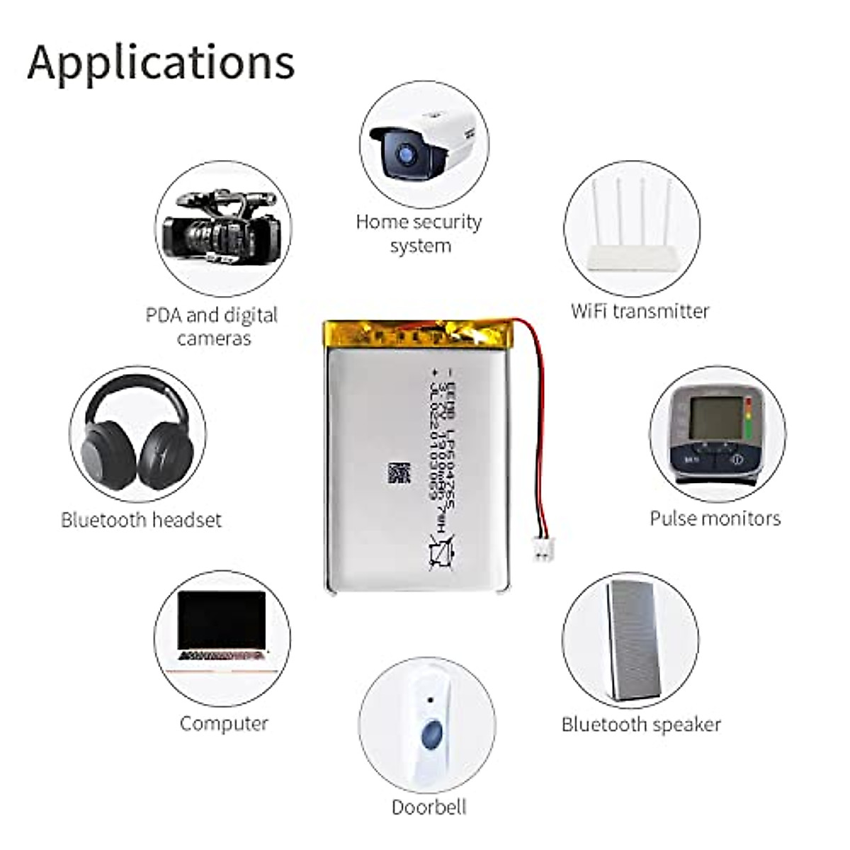 EEMB Lithium Polymer Battery 3.7V 1900mAh 604765 Lipo Rechargeable Battery Pack with Wire JST Connector for Speaker and Wireless Device- Confirm Device & Connector Polarity Before Purchase